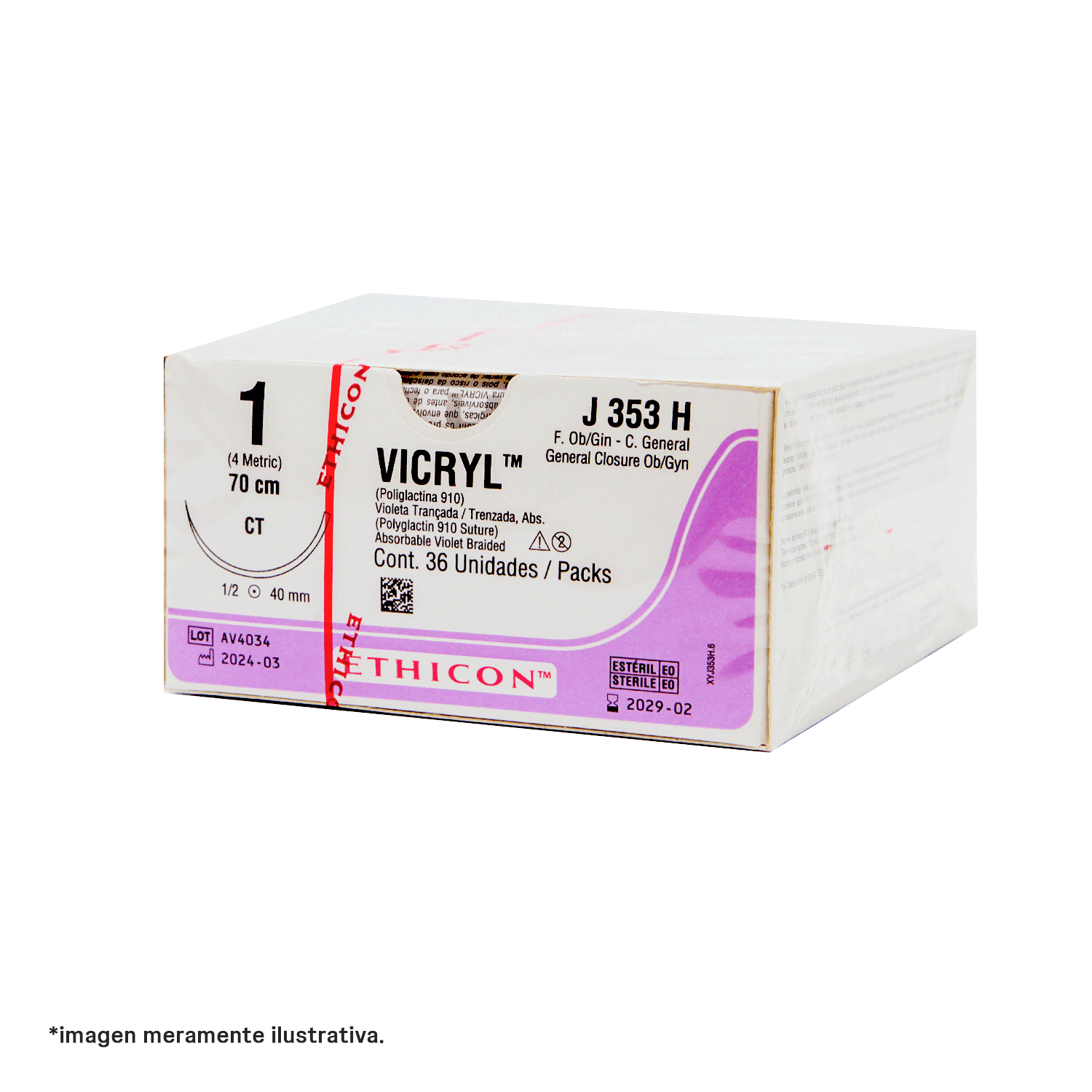 Sutura VICRYL® (Violeta 1 70cm Ag. 1/2 40mm (CT))