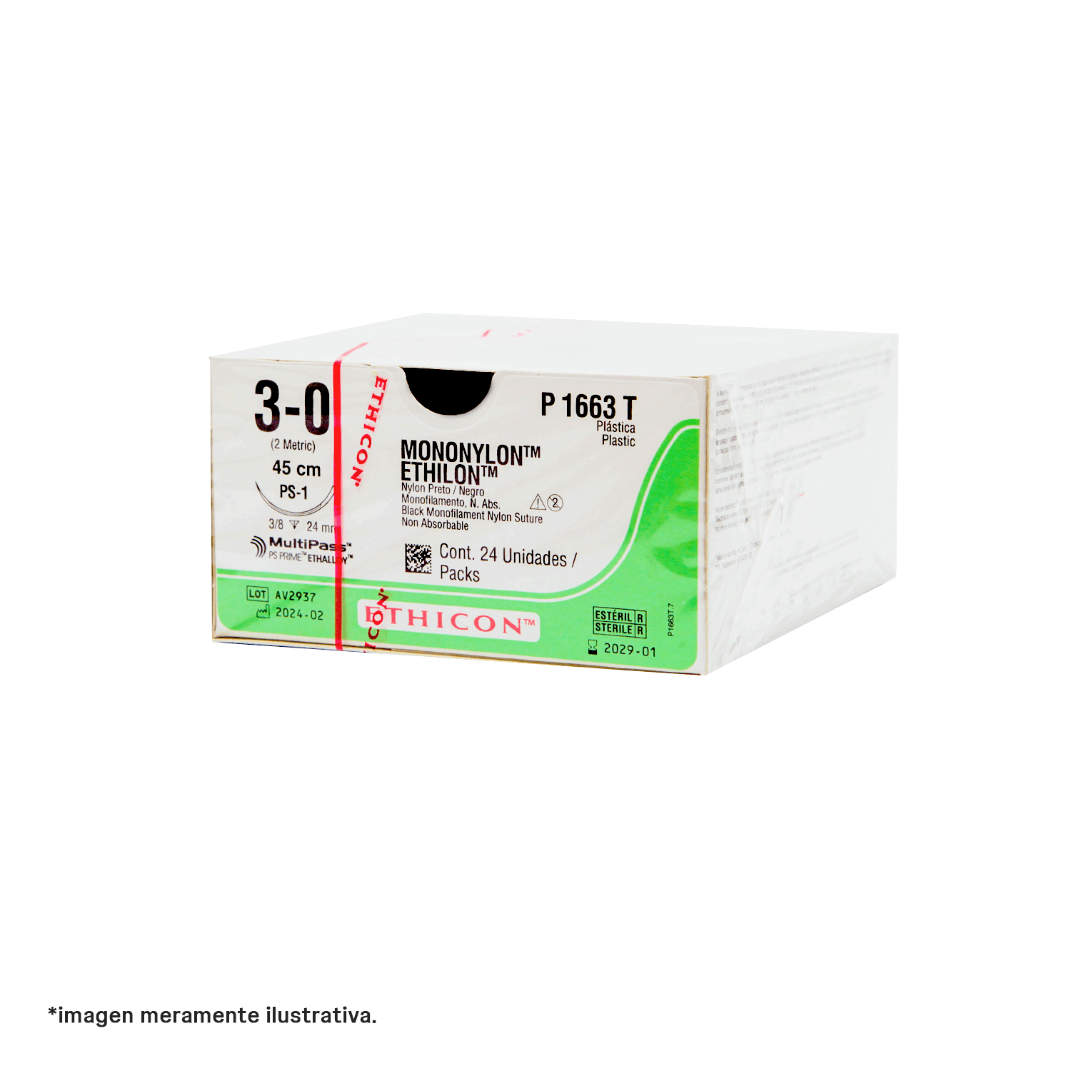 Sutura ETHILON® Nylon quirúrgico (Negra 3-0 45cm Ag. 3/8 24mm (PS-1))