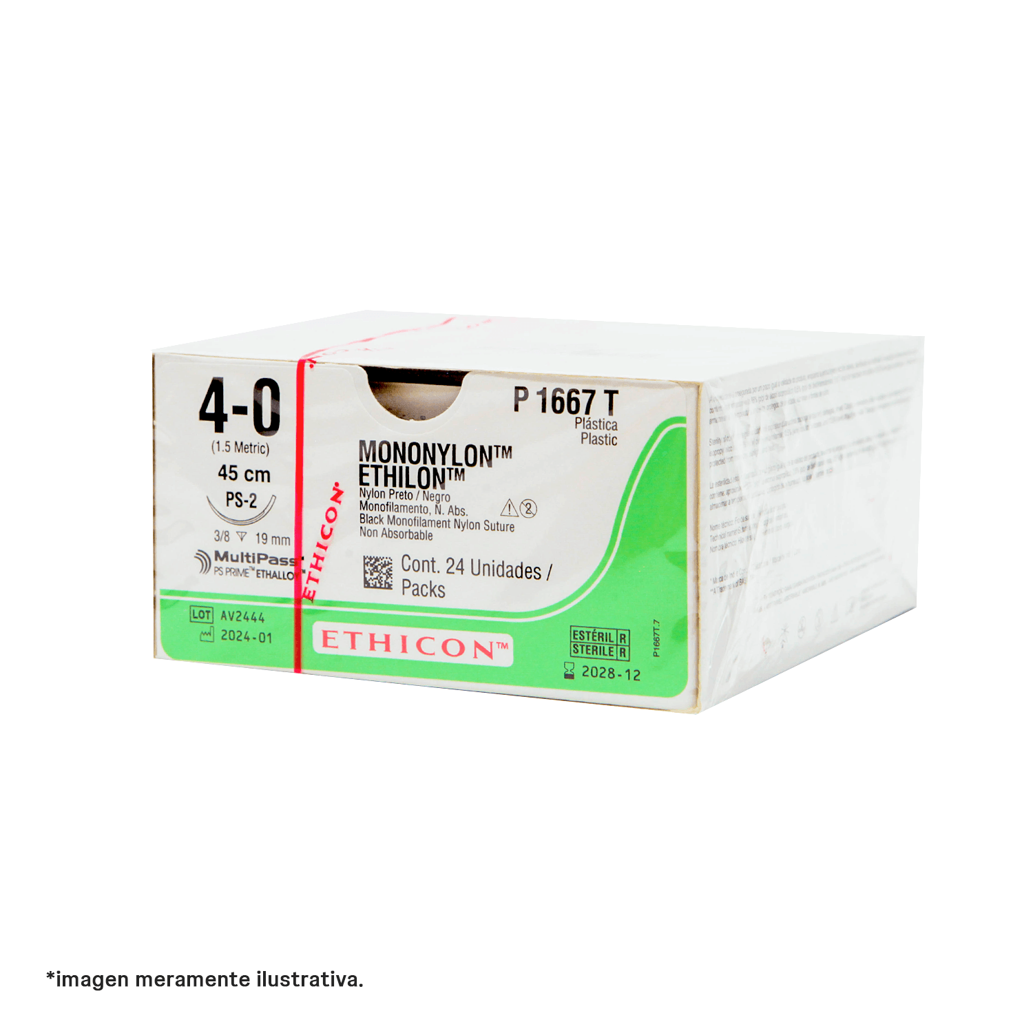 Sutura ETHILON® Nylon quirúrgico (Negra 4-0 45cm Ag. 3/8 19mm (PS-2))
