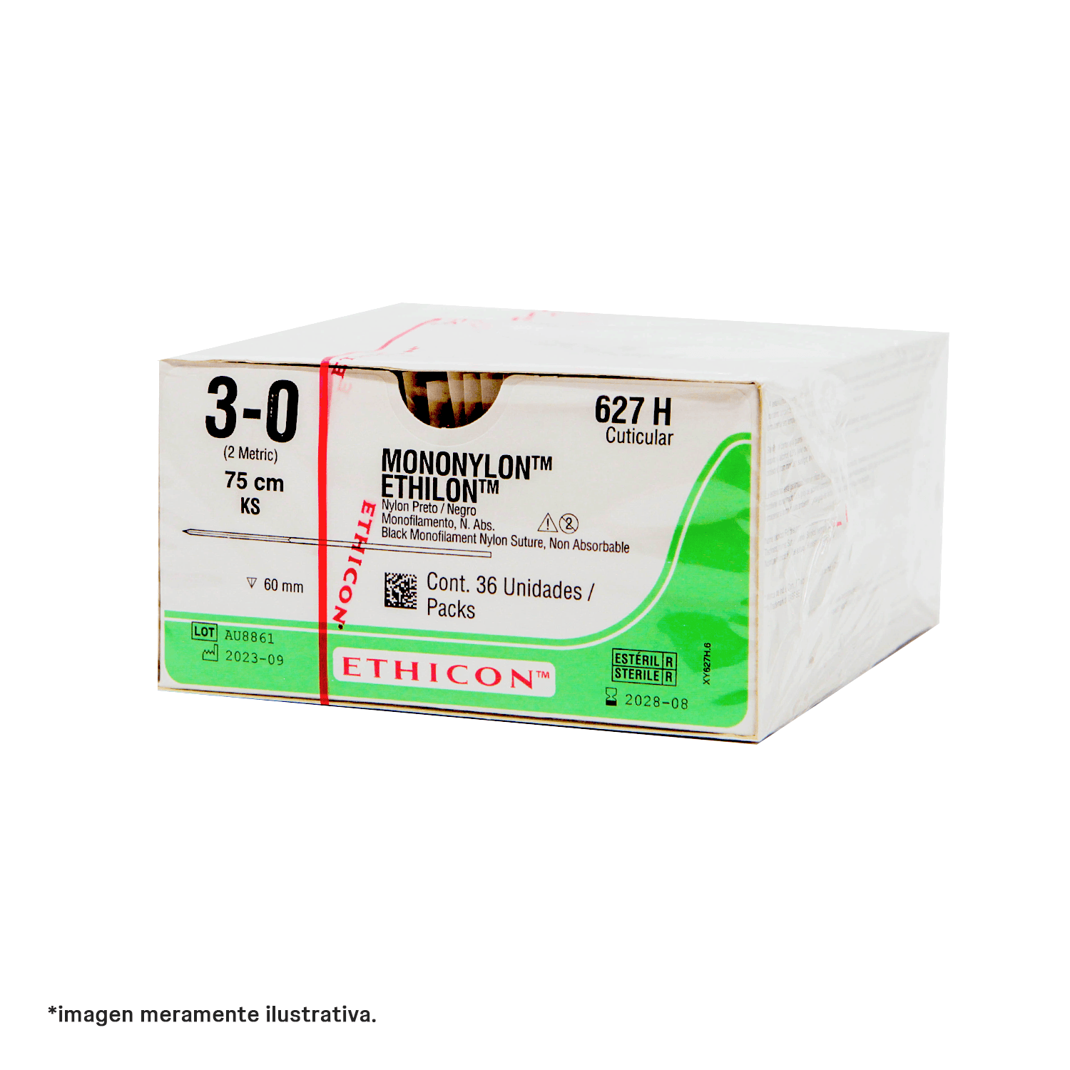 Sutura ETHILON® Nylon quirúrgico (Negra 3-0 75cm Ag.RECTA 60mm (KS))