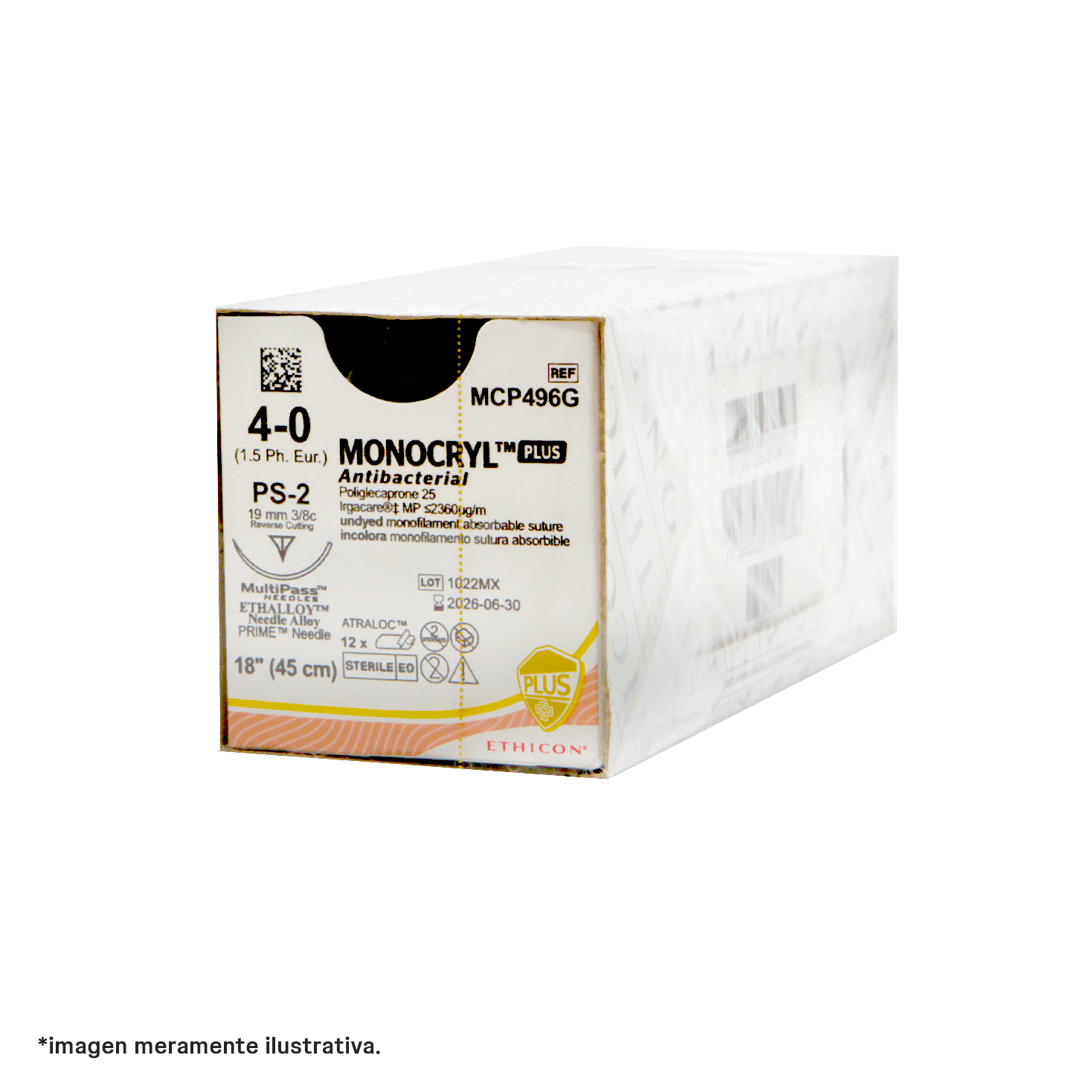 Sutura MONOCRYL™ Plus (Incoloro 4-0 45cm Ag. 3/8 19mm (PS-2))